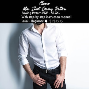 Men's Shirt Sewing Pattern, Formal Button Down Slim Fit, DIY Collared ...