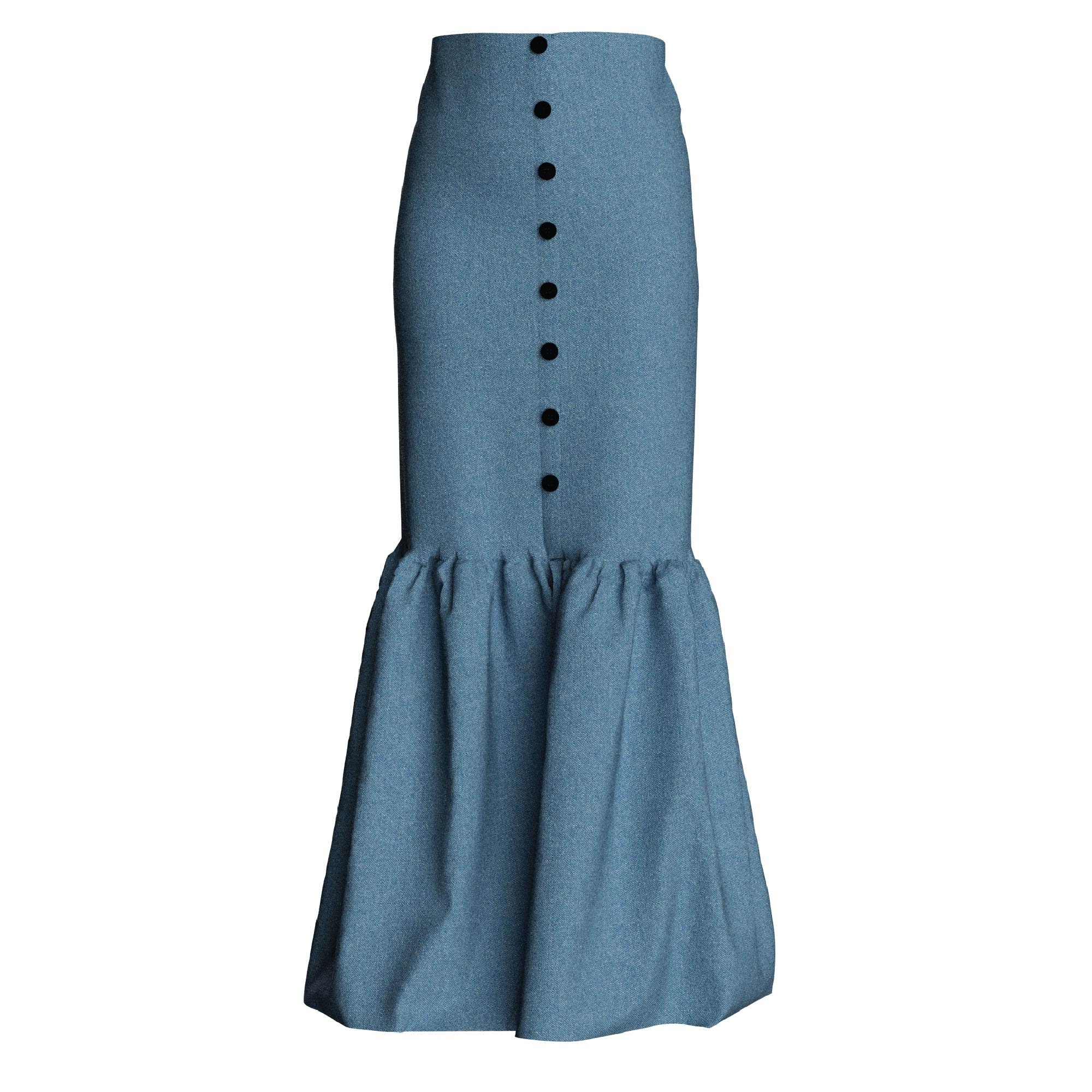 Maxi Skirt Digital Sewing Pattern Project for Women, Denim Button Down ...