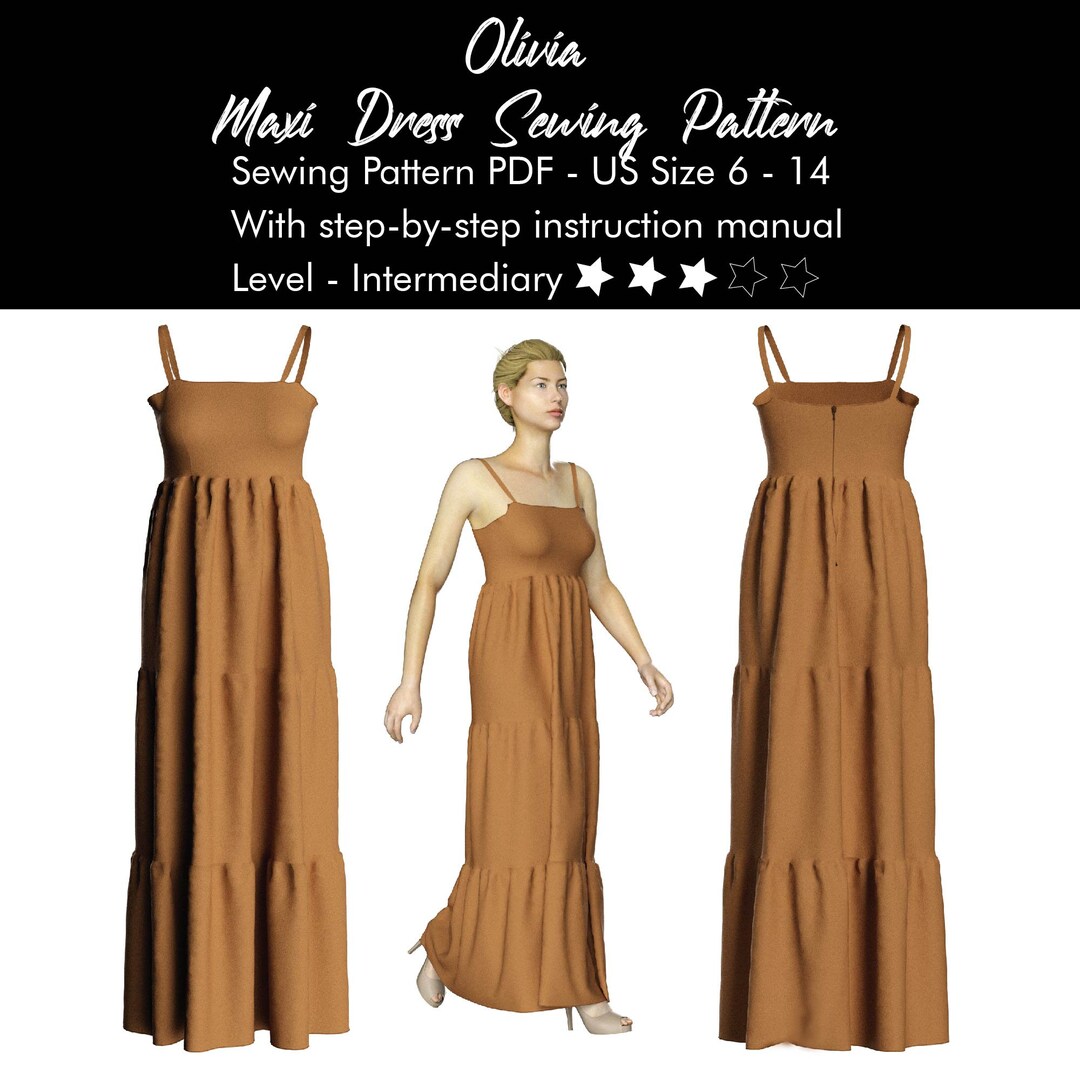 Tiered Maxi Dress Sewing Pattern,sleeveless Bohemian Dress, DIY Fashion ...