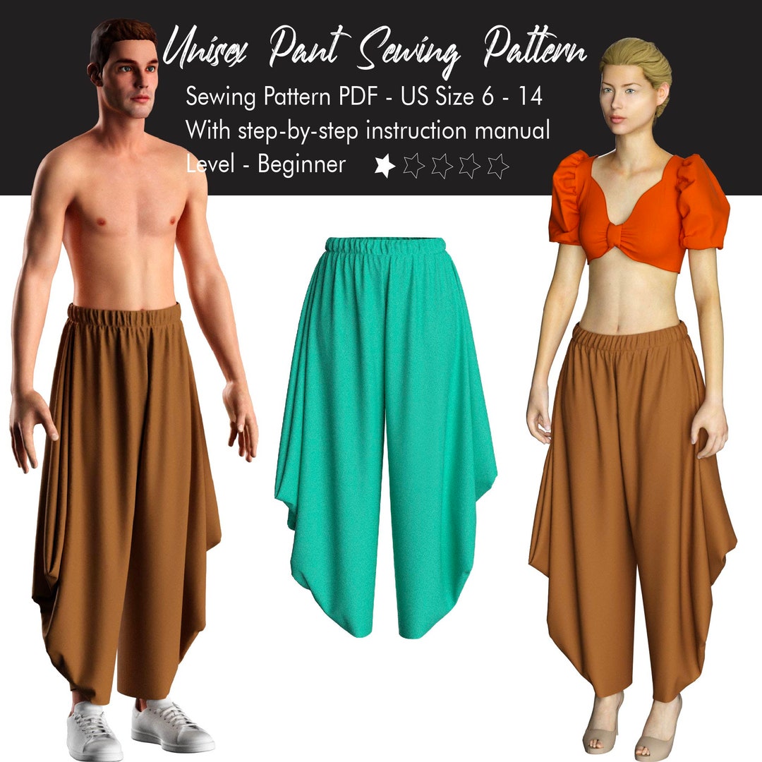 Unisex Pants Boho Paisley Pant Sewing Pattern Project, Gender Neutral ...