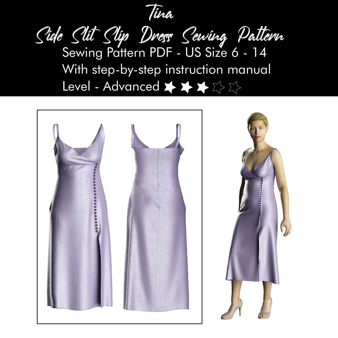 Knee Length Slip Dress Sewing Pattern, DIY Slip Dress, PDS Sewing ...