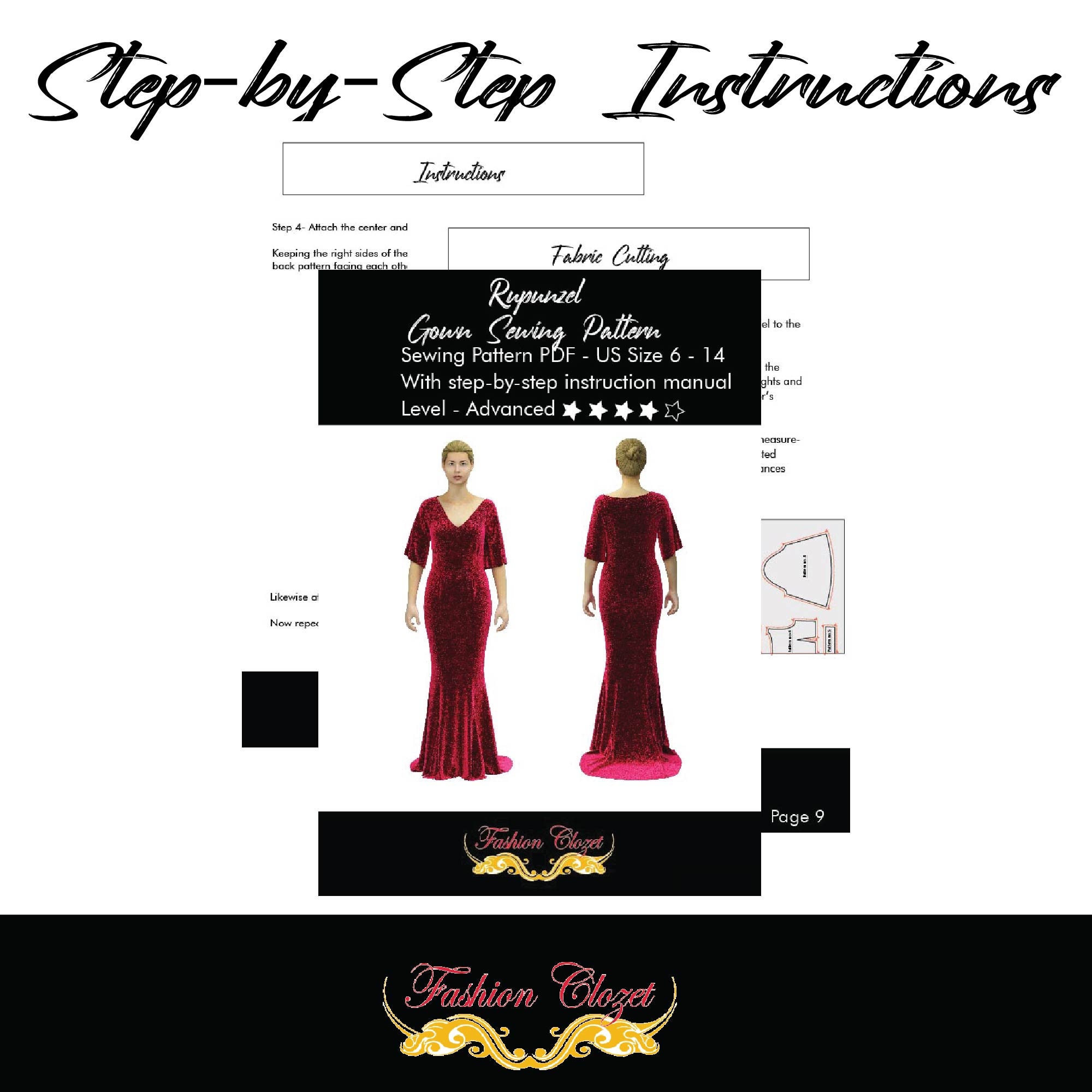 Velvet Mermaid Cut Evening Gown Sewing Pattern With Half Sleeves,bridal ...