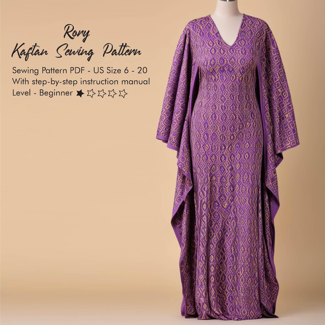Simple Kaftan Caftan Pattern Sewing, Easy Sew Maxi Summer Dress, Vneck ...