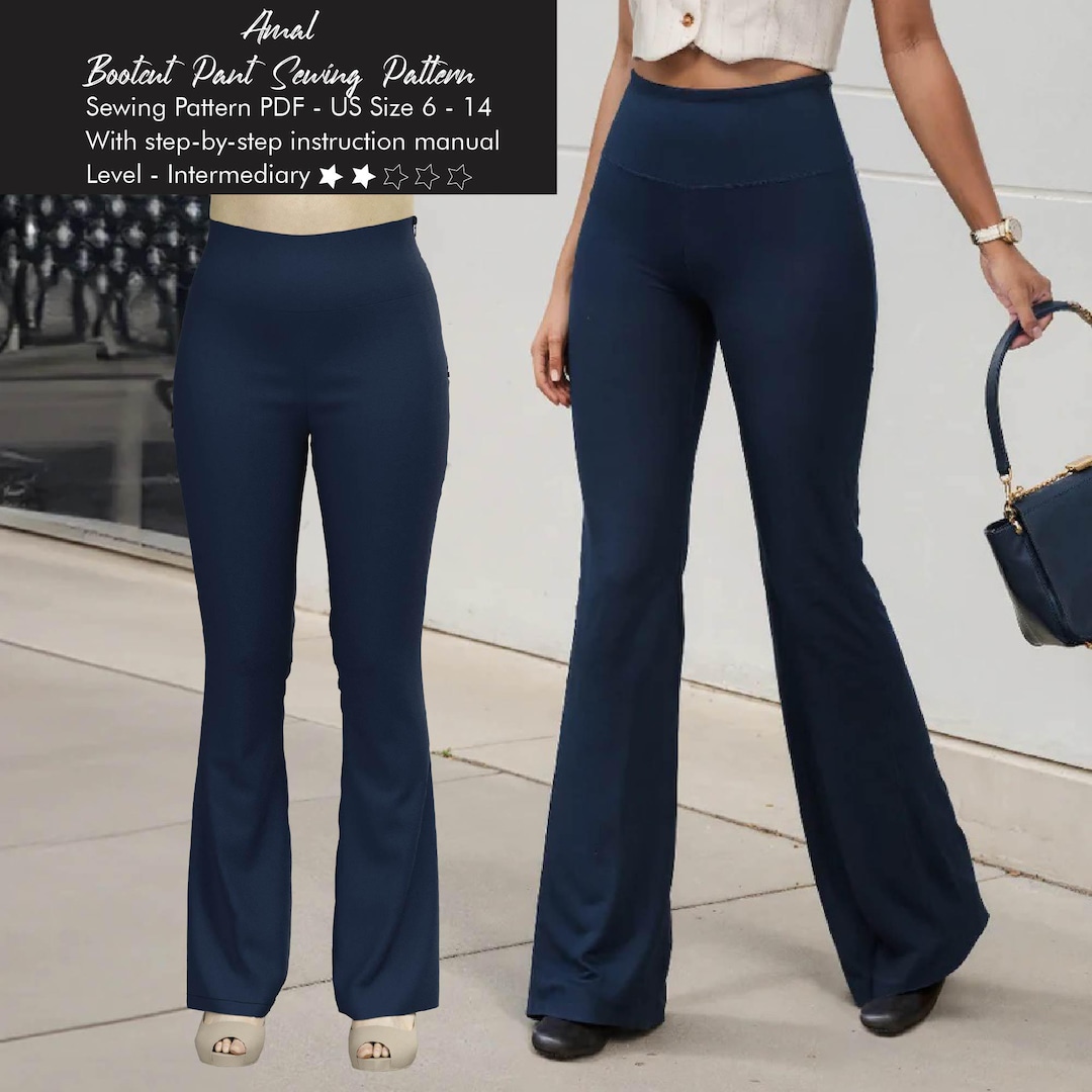 High-waisted Bootcut Pants Pattern Project, Bell Bottom Pants Tutorial ...