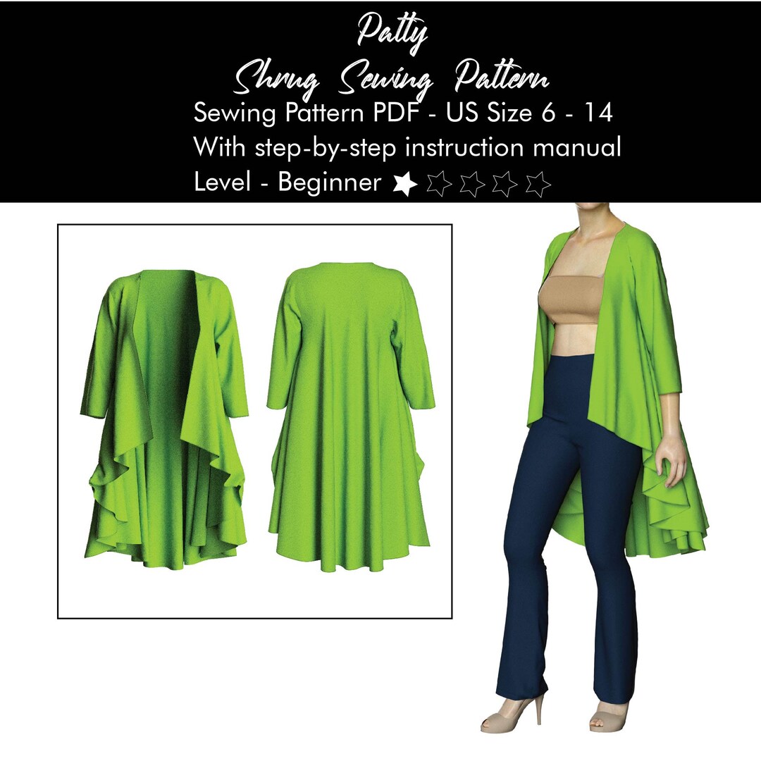 High-low Shrug Sewing Pattern, Women's Overcoat (PDF Digital Download ...