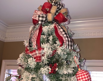 Buffalo Plaid Christmas Tree Topper - Tree Topper Bow - Christmas Bow ...
