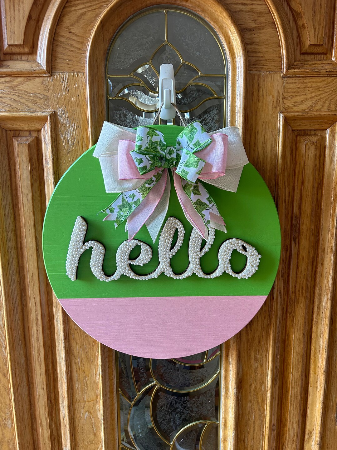 Pearled Hello Door Hanger / Ivy Ribbon - Etsy