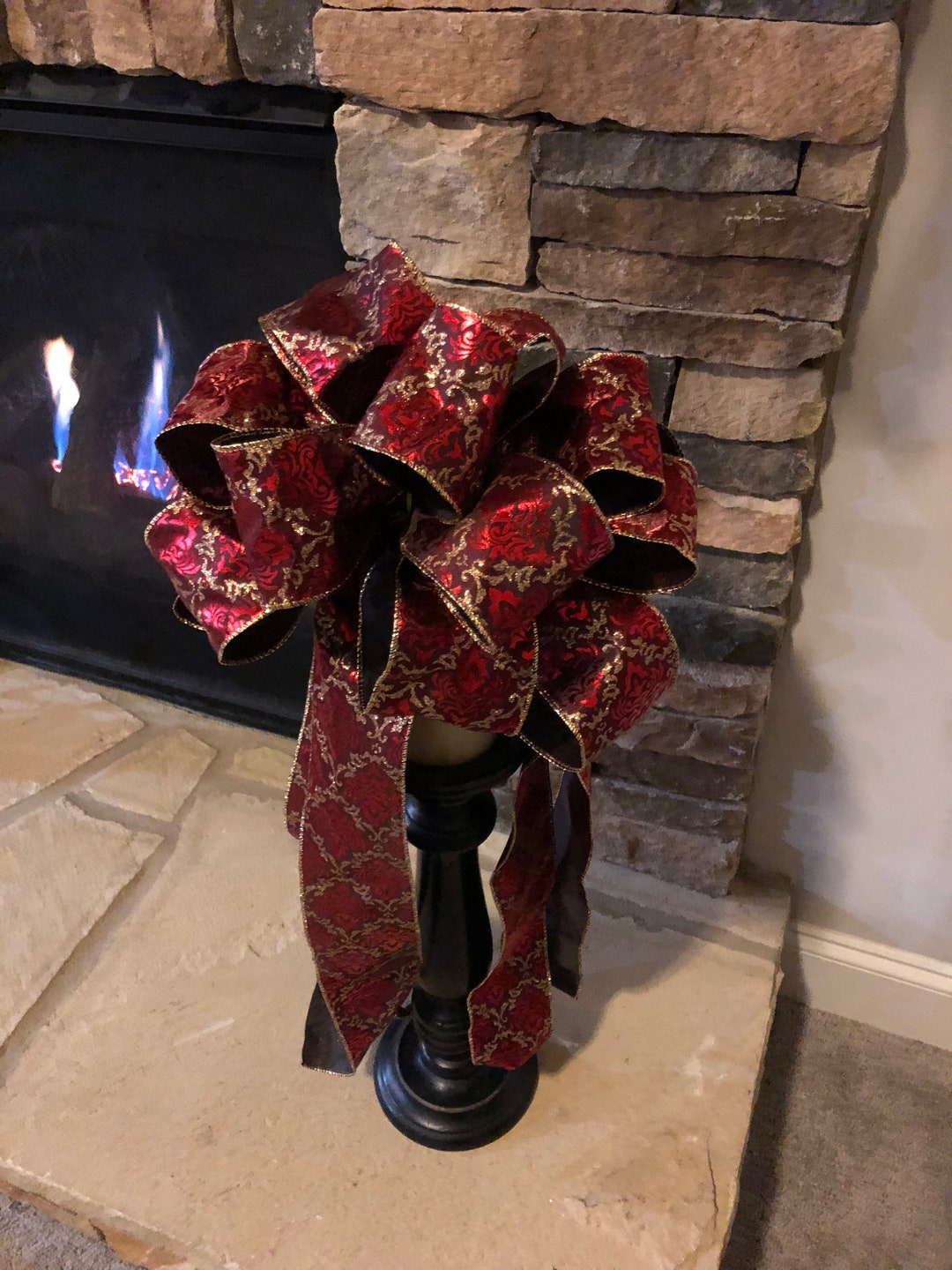 Deep Red and Gold Tree Topper Bow - Etsy