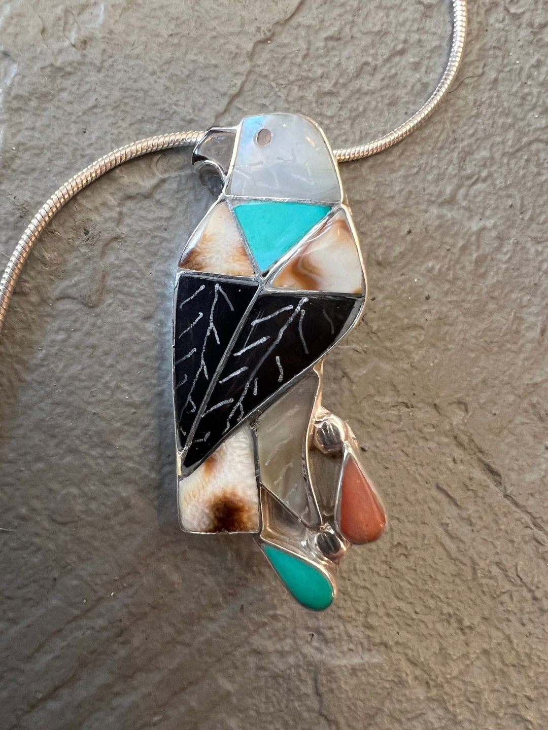 1994 Zuni Native American Sterling Stones Pin Brooch Pendant by Carlene ...