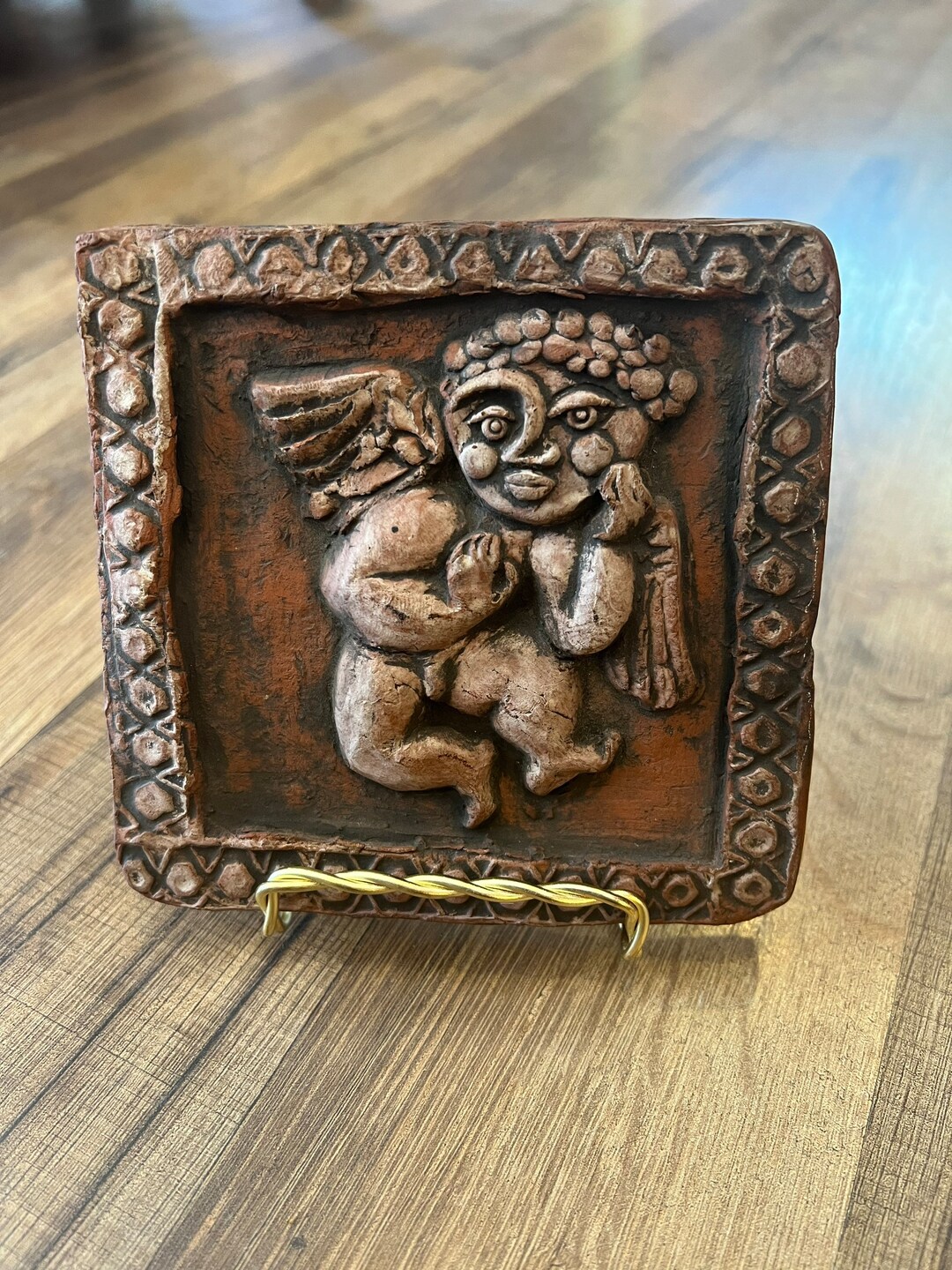 1960's Handbuilt Original Red Clay Cherub Angel Tile With Border by ...