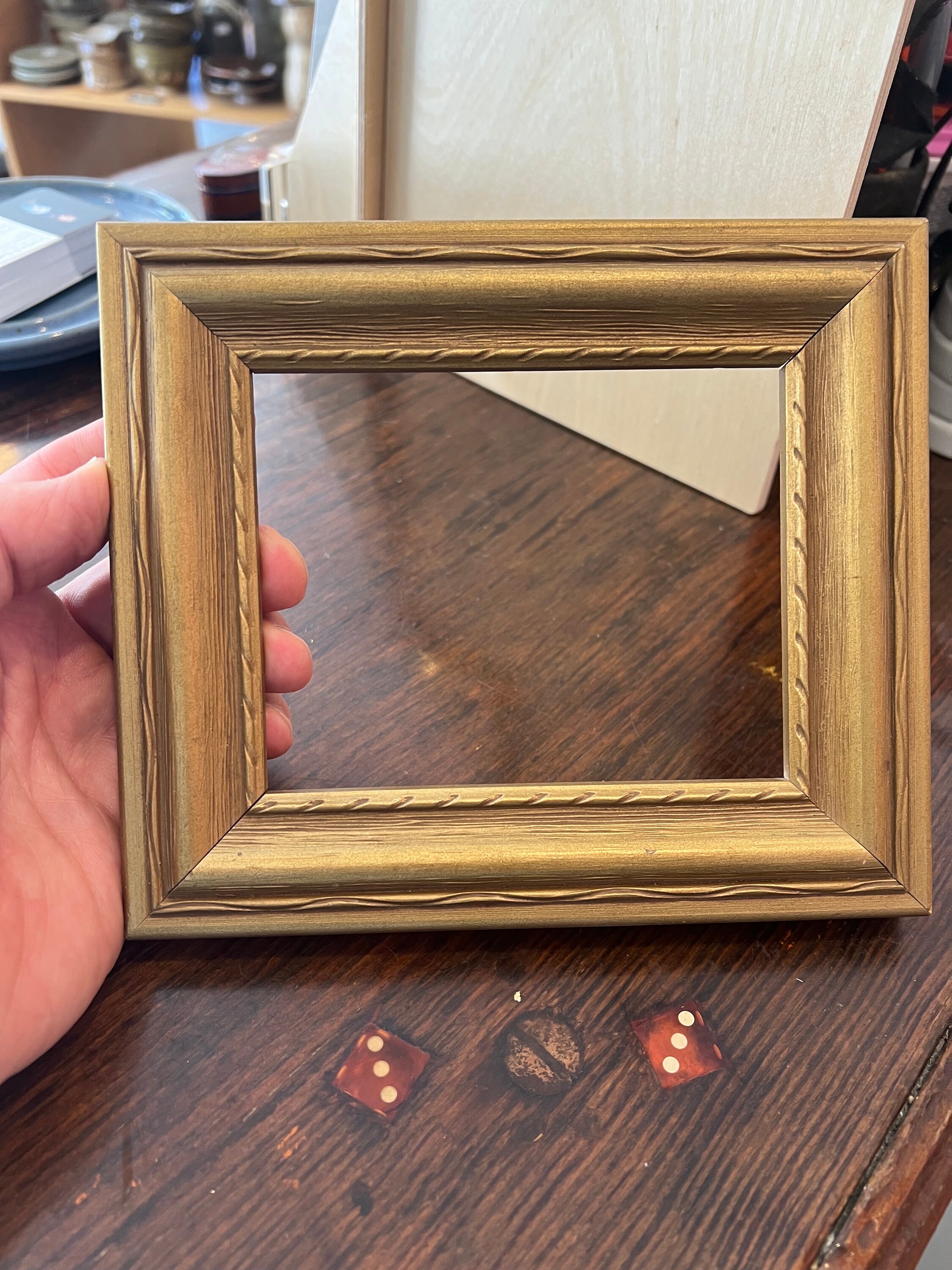 Old Gold Picture Framed With Rope Like Liner Design Nicely Fits a 5" by ...