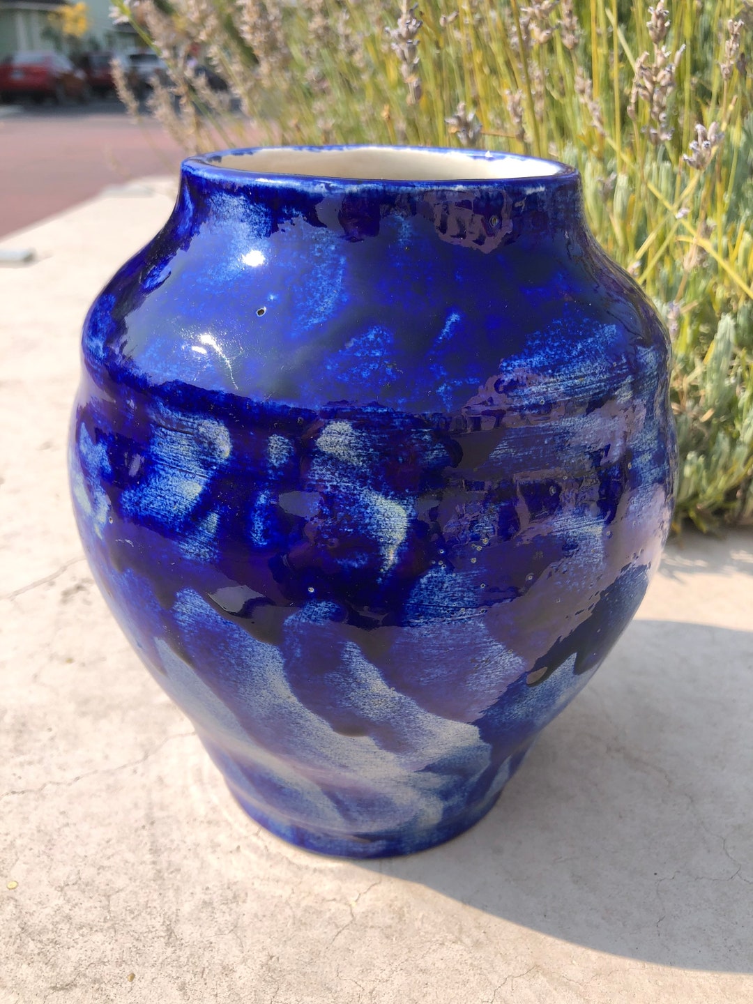 Circa 1930 Original Cobalt Blue Salt Glazed Vase Vessel Form Signed KO ...