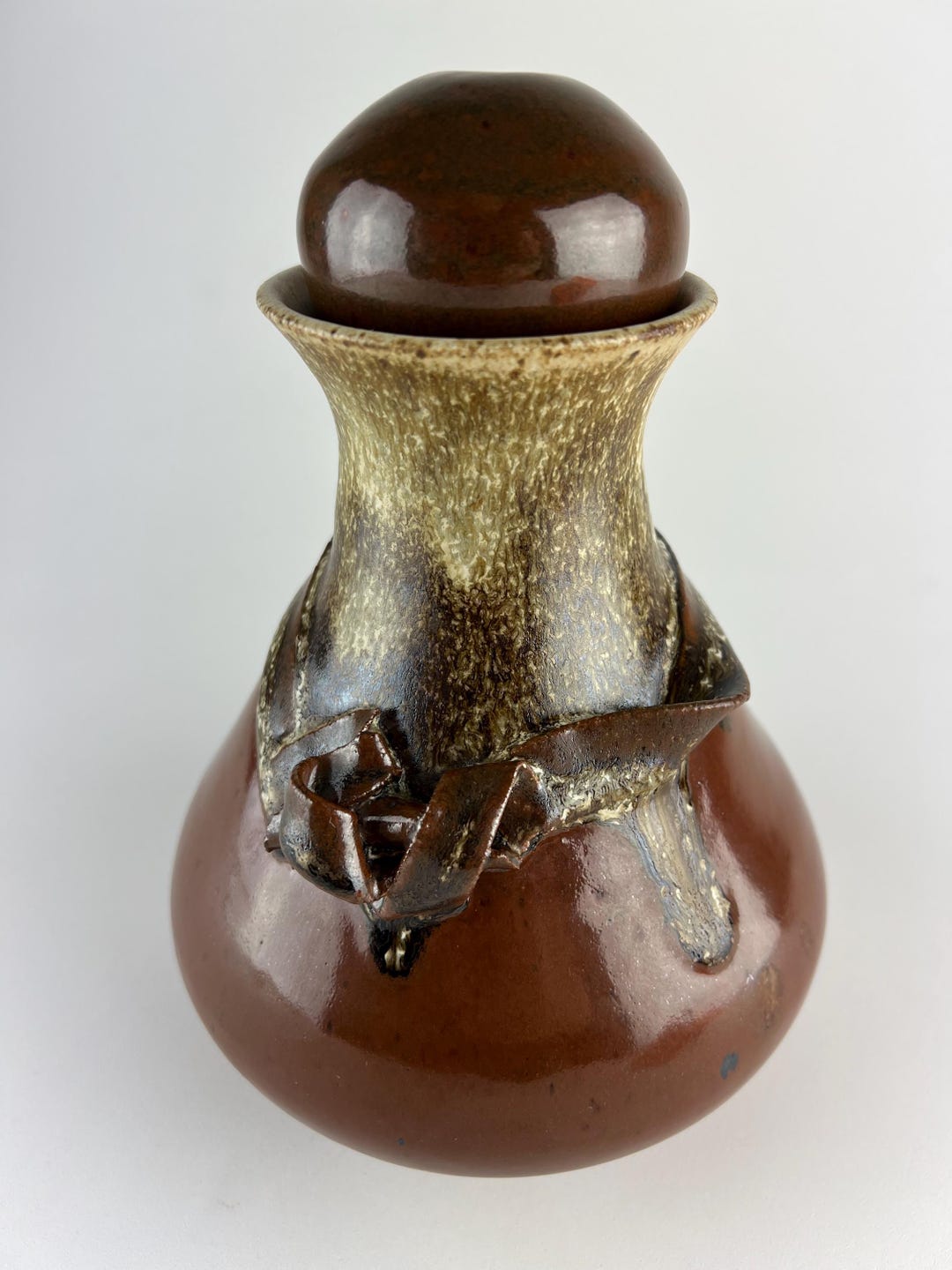 1982 Lidded Genie Bottle Form With Ribbon Decoration SIGNED Studio ...