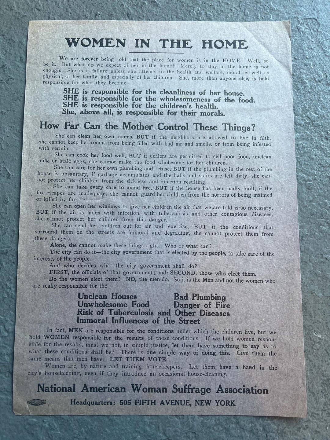 1915 Suffrage Handbill: Women in the Home - National American Woman ...