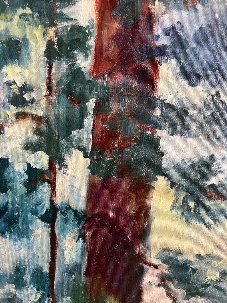 Vintage Mid-century Modernist Pine Tree Oil Painting, Dolores Samuels ...