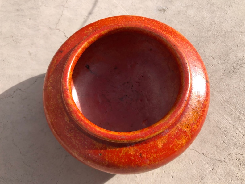 Circa 1920 Uranium Glazed Rimmed Squat Pottery Vase SIGNED with ...