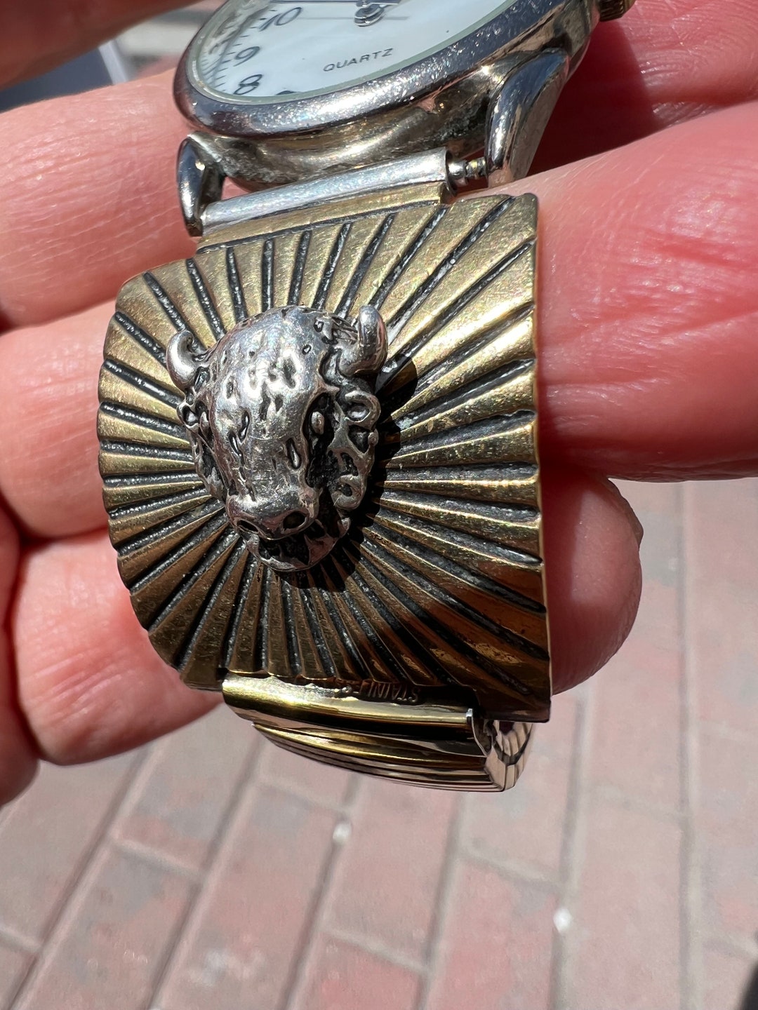 Native Navajo Watch Tips Sterling Silver Buffalo Head Bracelet SIGNED ...