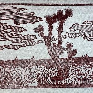 1930's Wood Block Print Greeting Card With Desert Landscape and Joshua ...