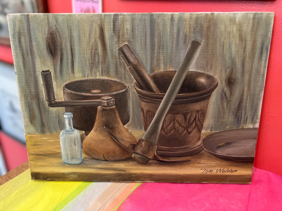 Circa 1990 Original Painting on Canvas Tom Wolder FOLK Art Still Life ...