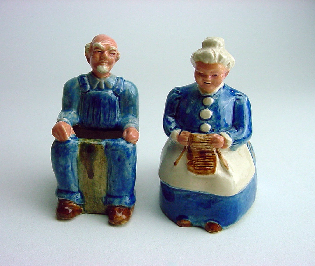 Vintage Flo Devore Grandma & Grandpa Planters: Signed MCM Ceramic Pair ...