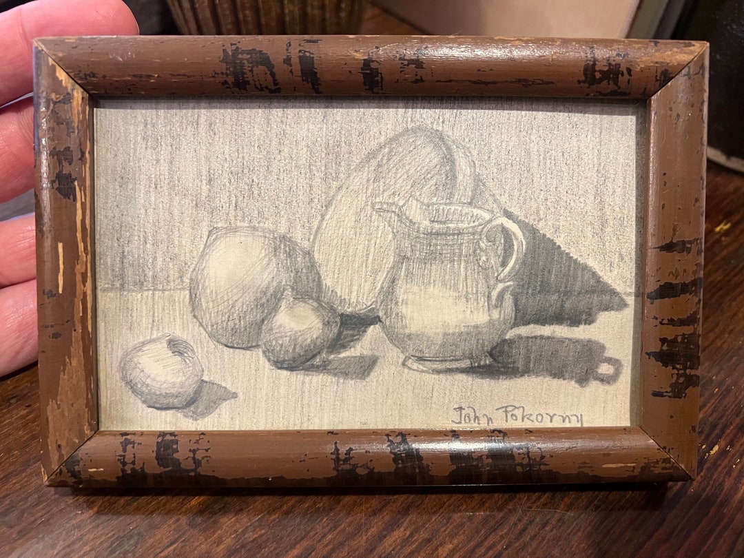 Circa 1900 Original Graphite Still Life Drawing by John Pokorny SIGNED ...