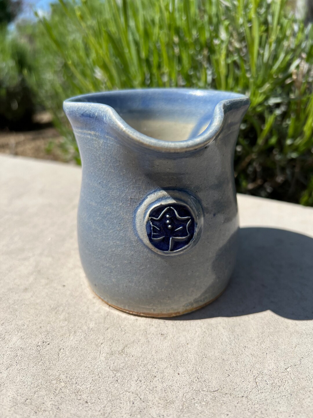 Vintage Original Blue Handleless Creamer With Applied Leaf Design From ...