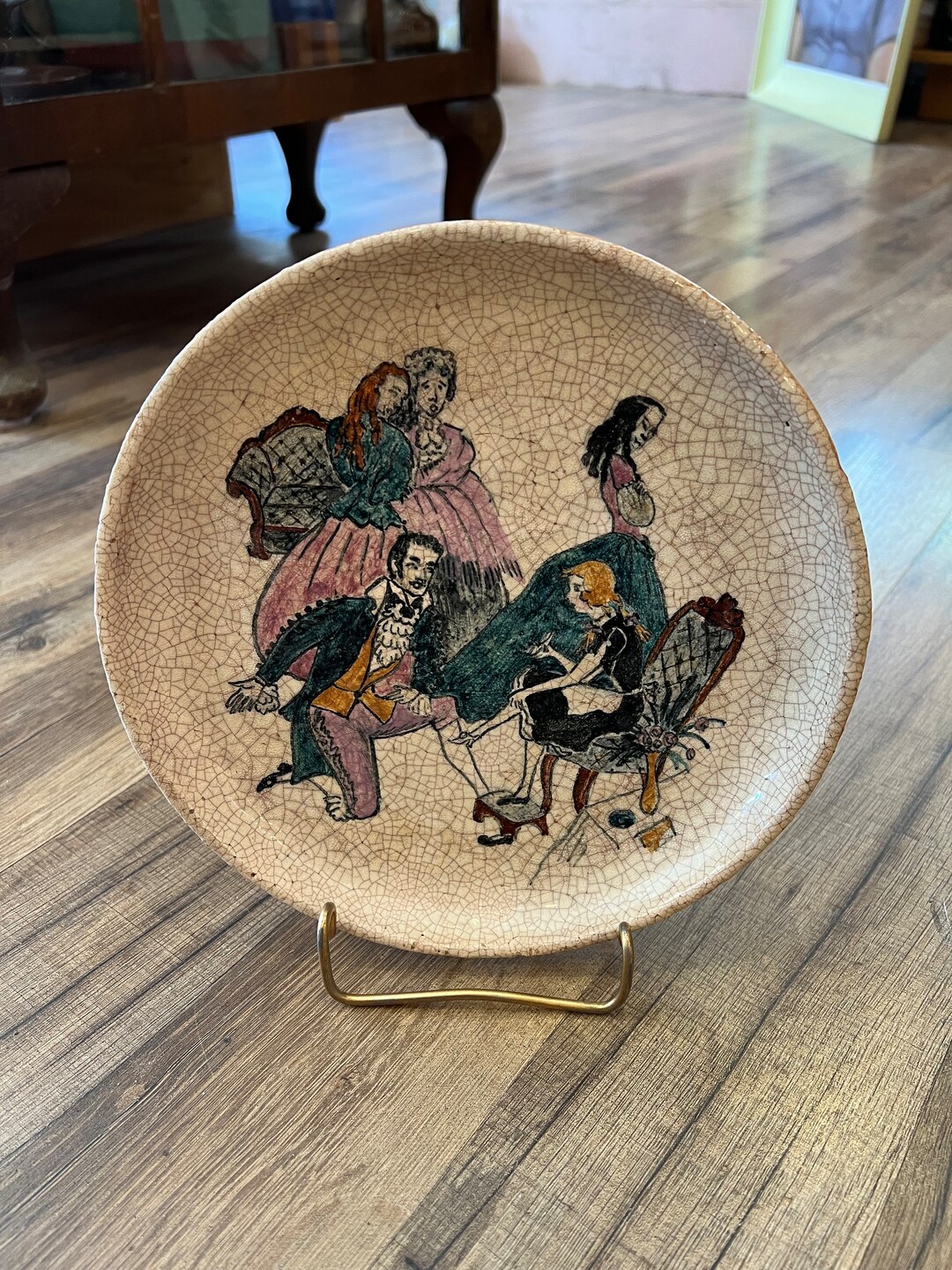 June 1947 Original Low Pottery Bowl With Crackle Slip Glaze and ...