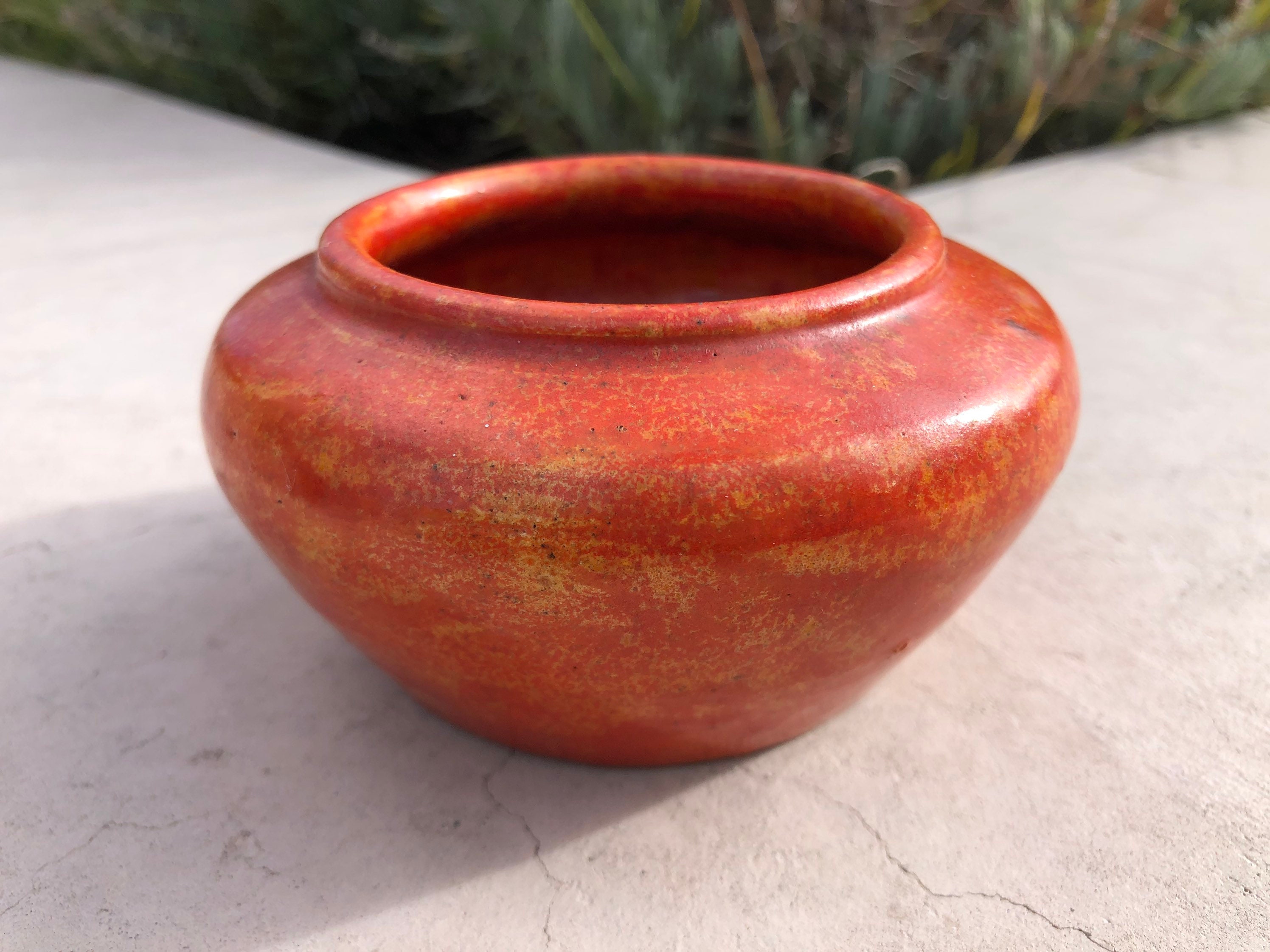 Circa 1920 Uranium Glazed Rimmed Squat Pottery Vase SIGNED with ...
