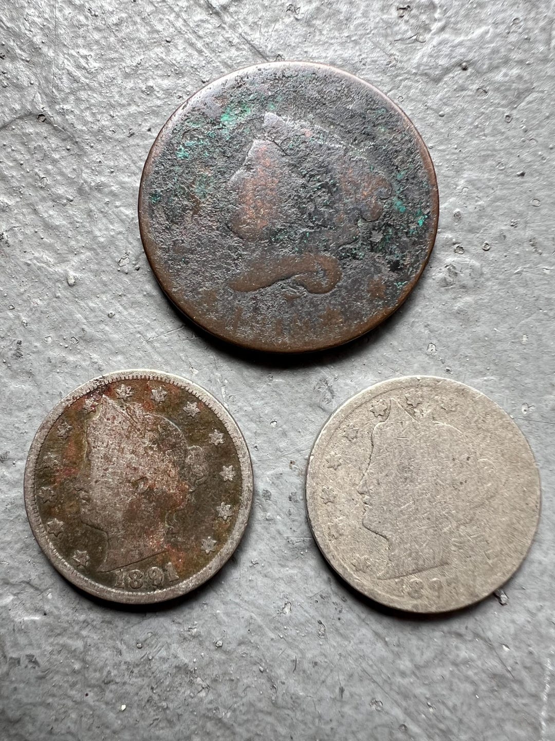 19th Century Coins as Found: 1819 Coronet Large Cent, 1891 Liberty ...