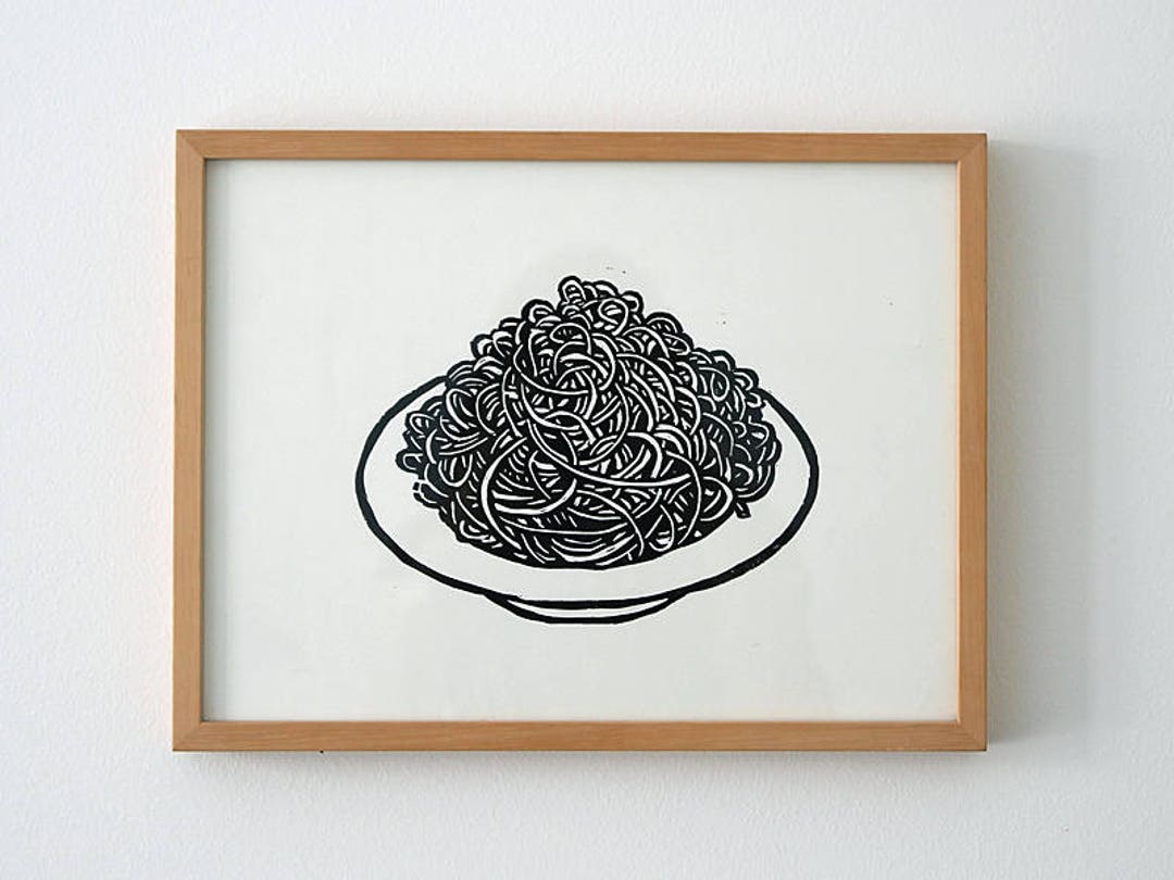 SPAGHETTI Food Art Woodblock Print Poster Black and White 24 X 32 Cm ...