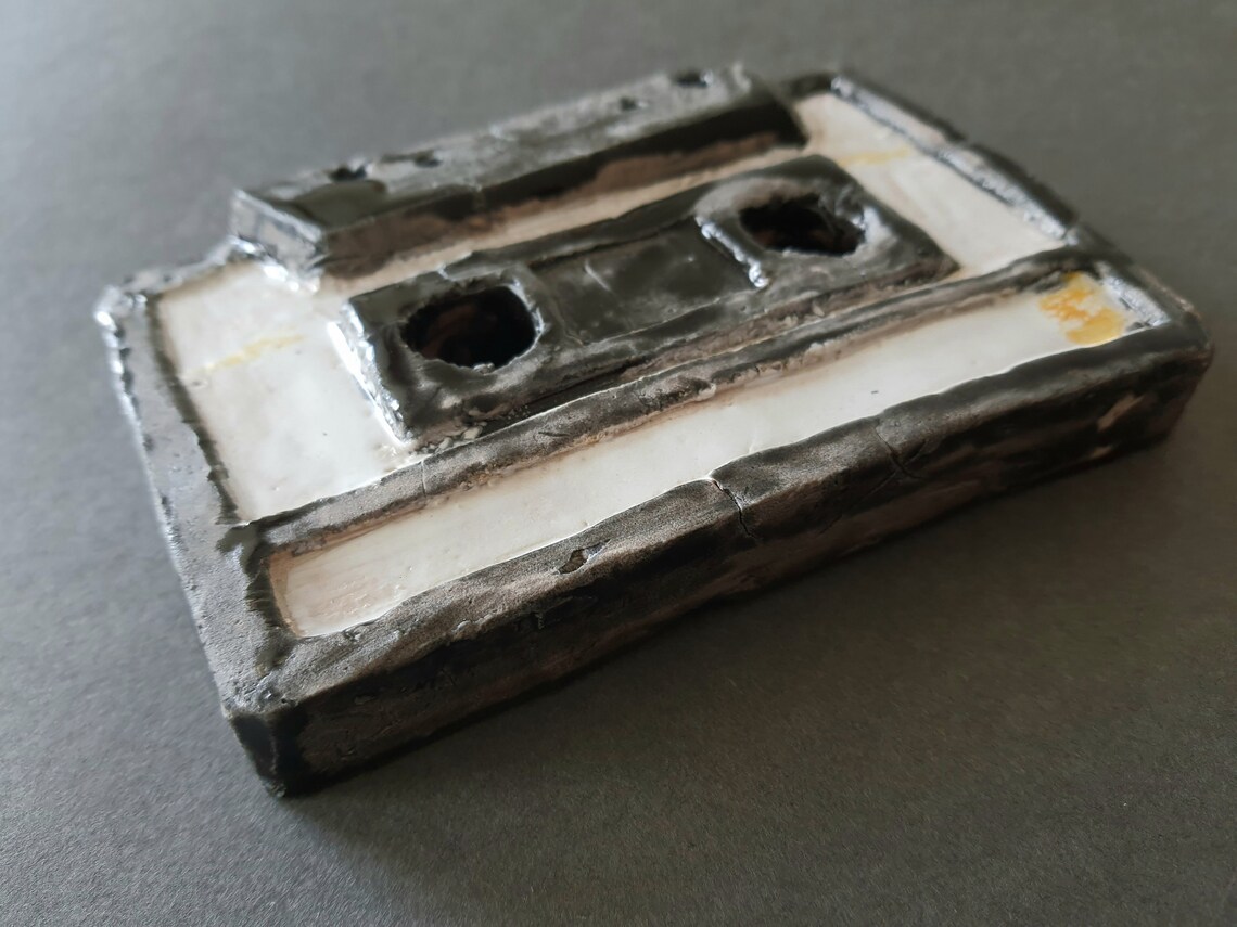 Ceramic Cassette Tape, Fired and Glazed Clay Art Object Nostalgic Music ...