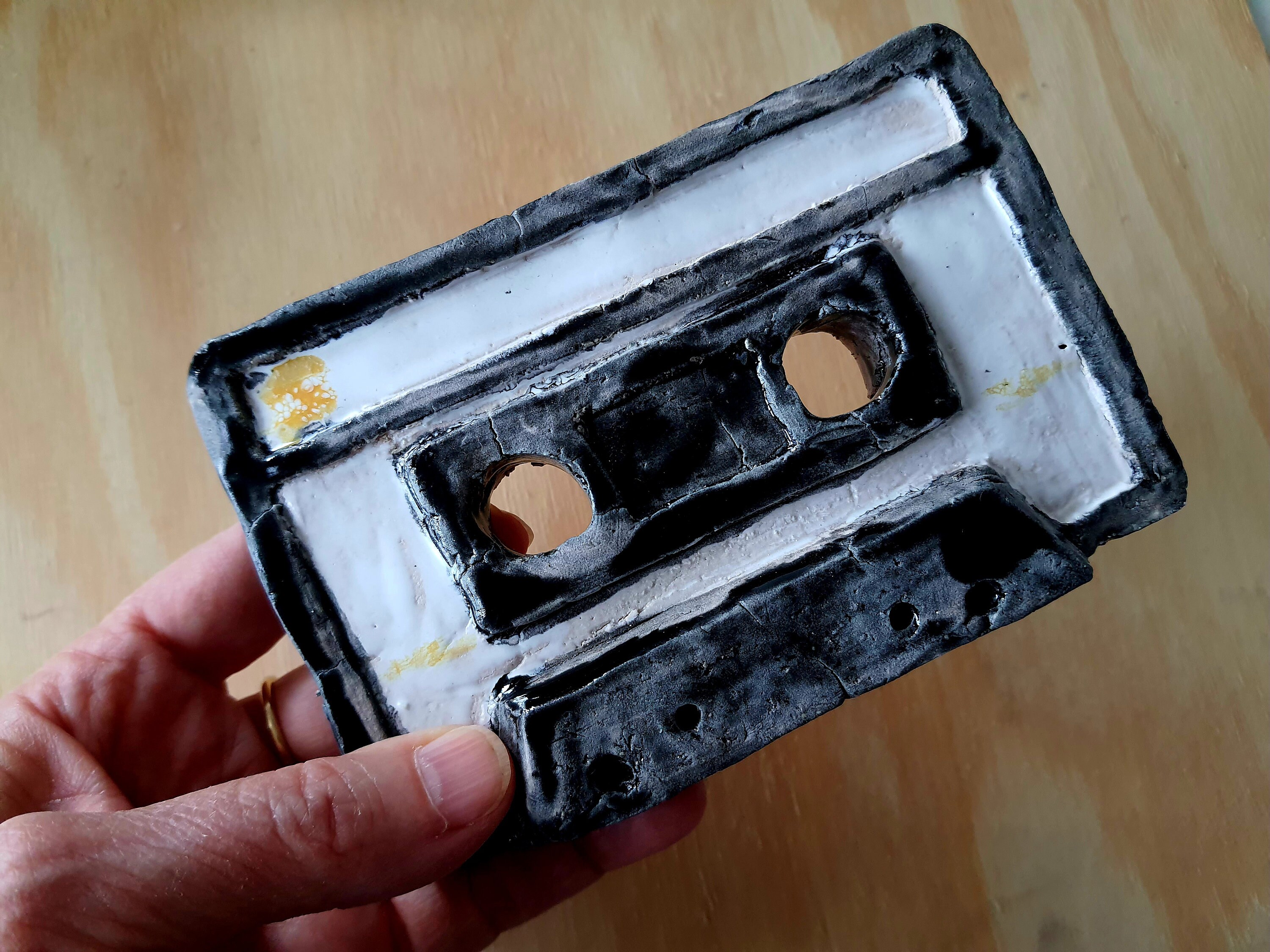 Ceramic Cassette Tape, Fired and Glazed Clay Art Object Nostalgic Music ...
