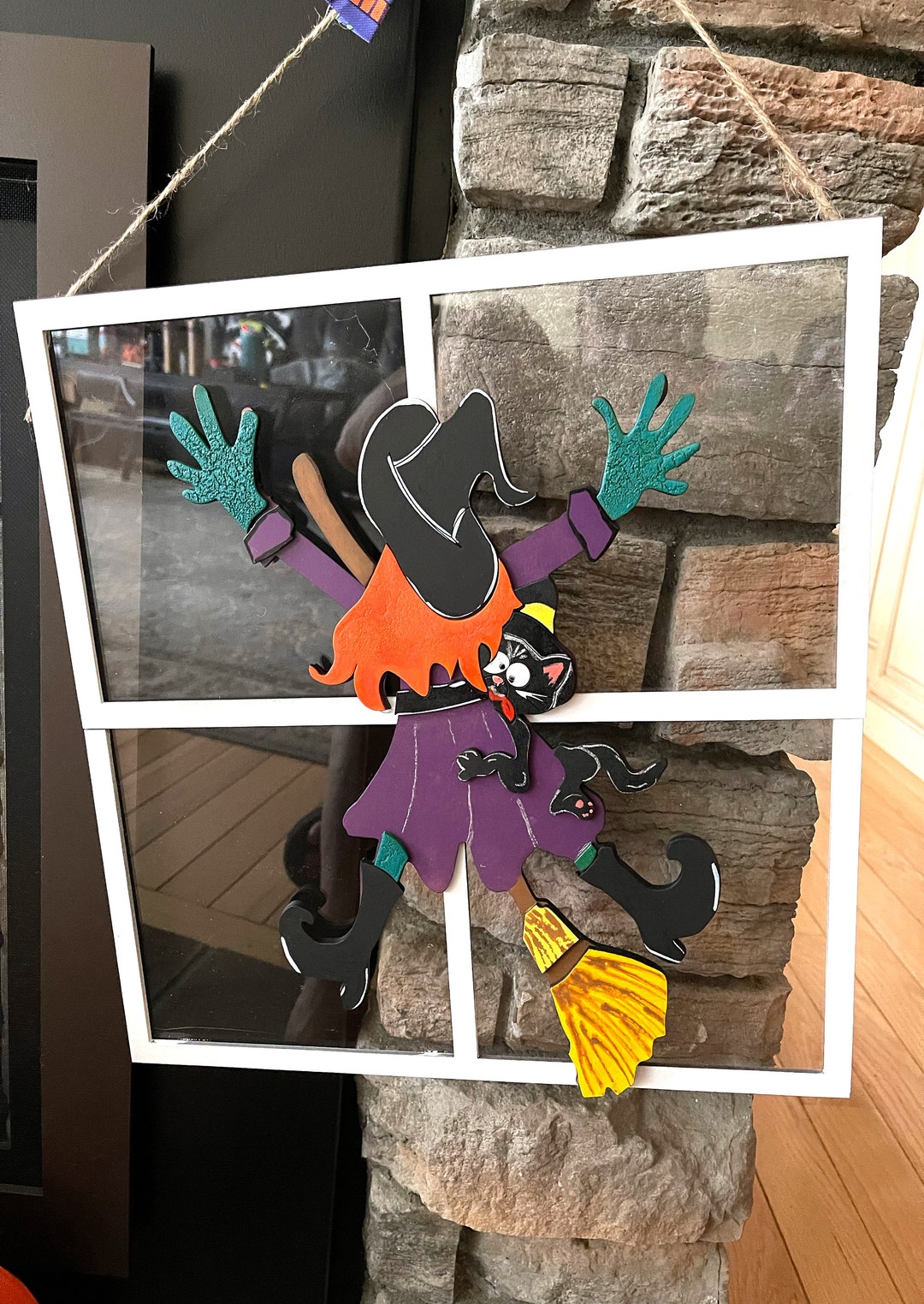 Halloween Decoration Witch and Black Cat Hitting a Window Splat. - Etsy