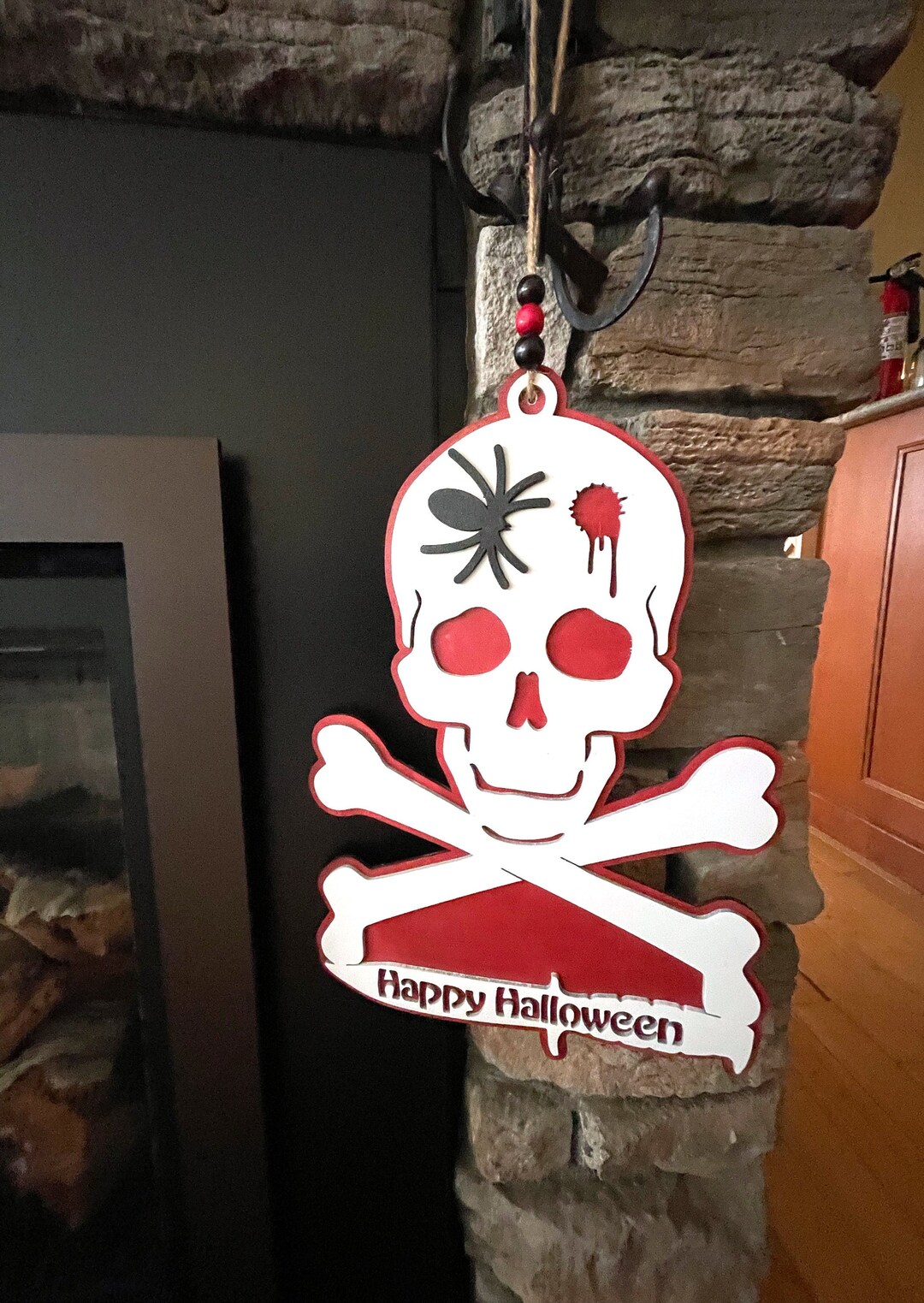 Halloween Skull and Bones, Skeleton Sign Happy Halloween in Red and ...