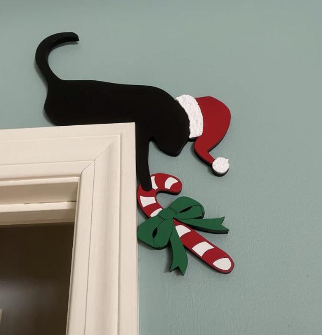 Unfinished Cat With Candy Cane for Your Door - Etsy