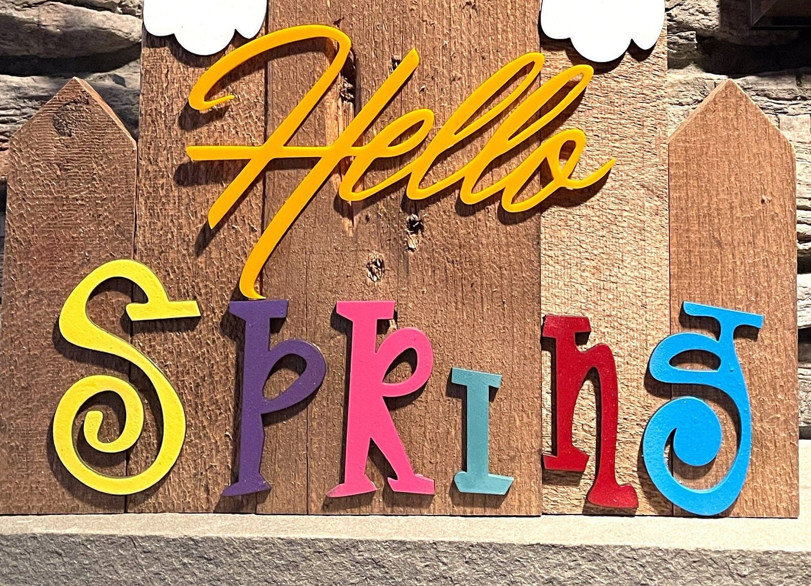 Hello Spring Sign With Bunny Peeking Over a Fence Gate - Etsy