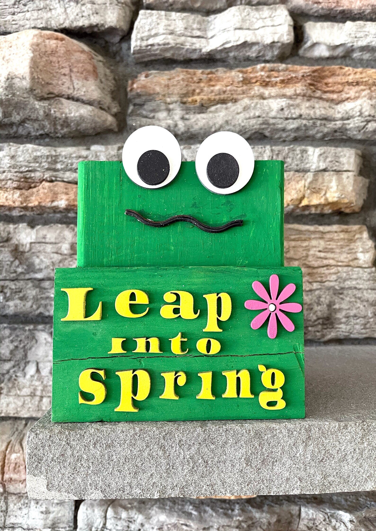 Leap Into Spring Block Leap Frog Decor in Green and Yellow - Etsy