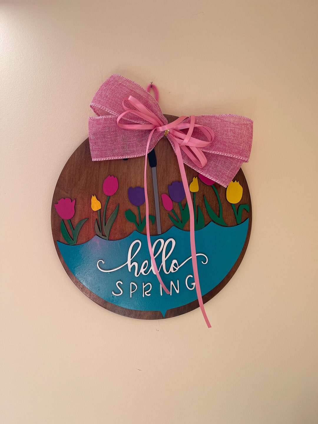 Hello Spring Door Hanger With Umbrella, Flowers, and a Bright Pink Bow ...