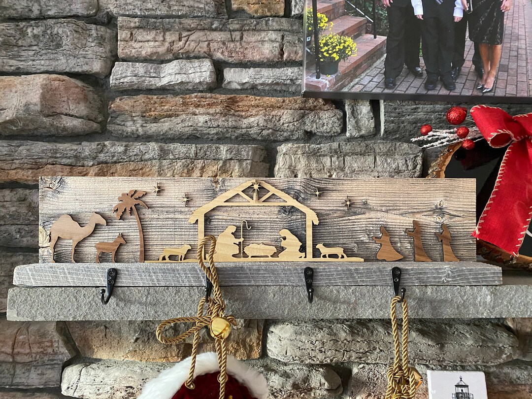 Christmas Nativity Stocking Holder With Mary, Joseph, Baby Jesus, Sheep ...