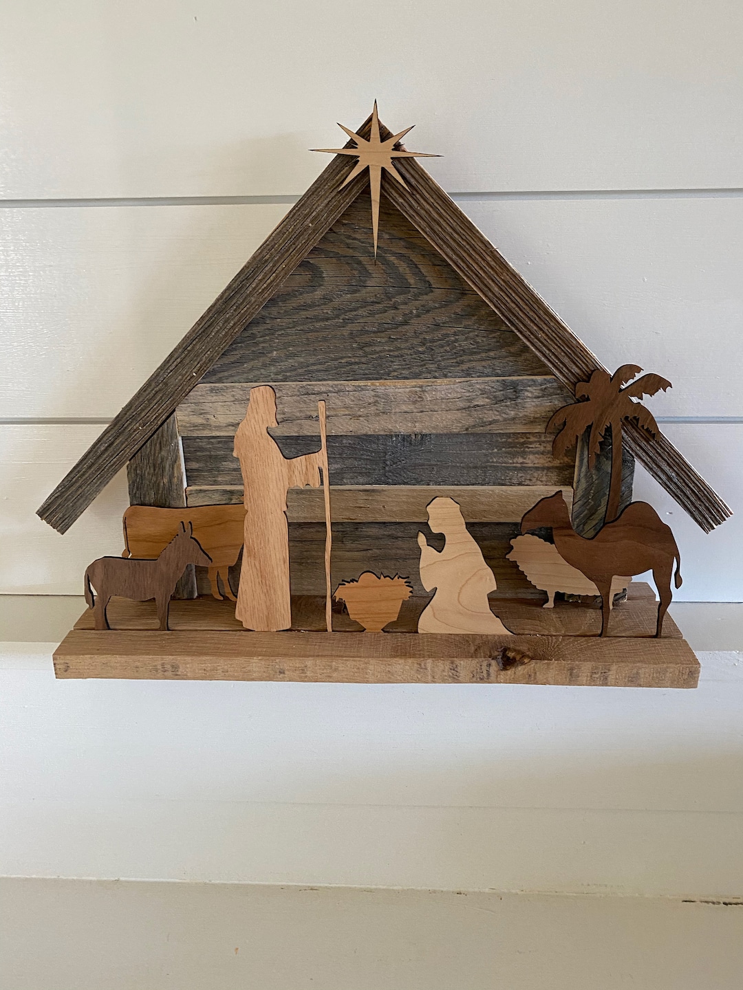 Rustic Nativity Scene Nativity Scene Rustic/reclaimed Wood With Mary ...