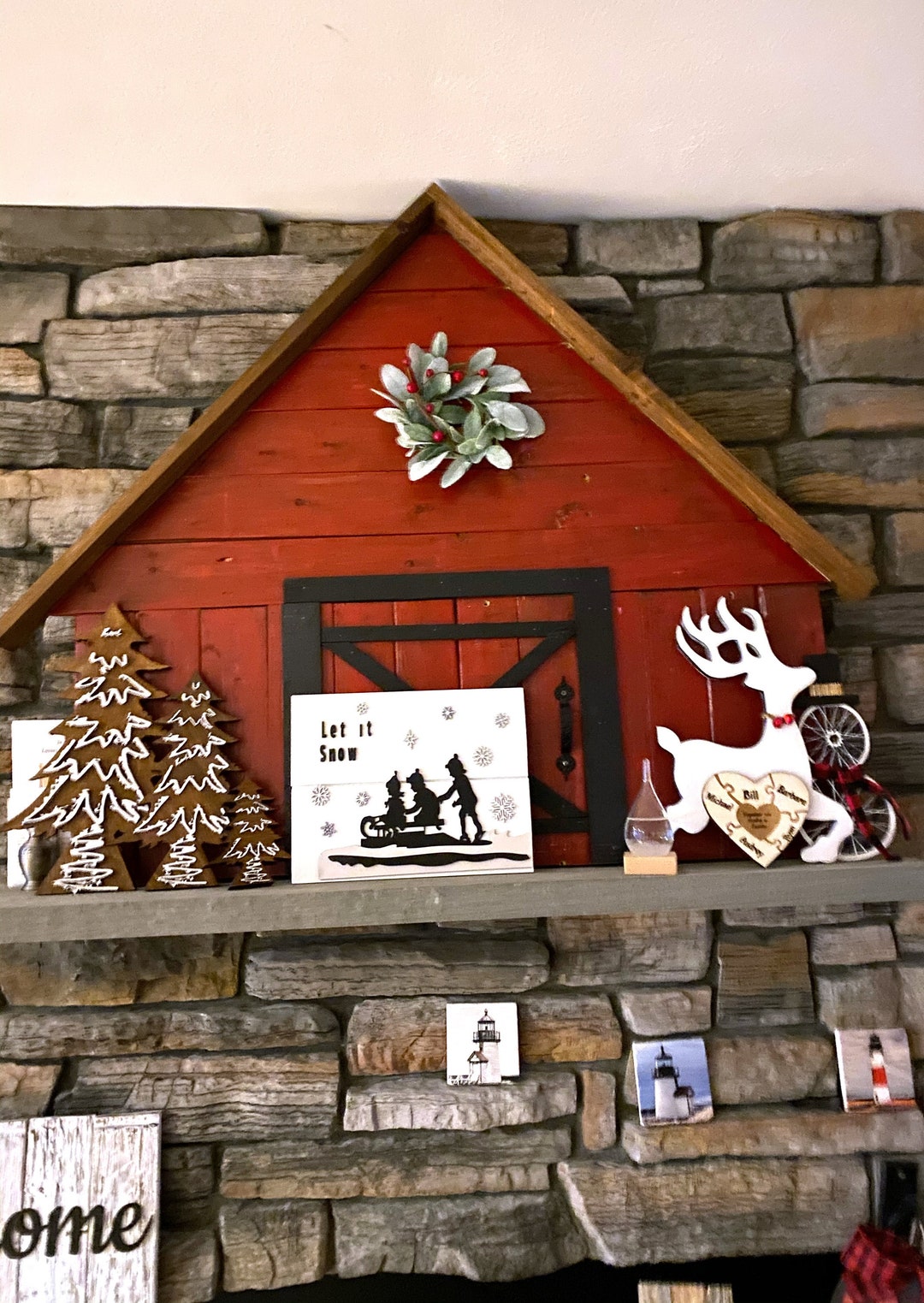 Holiday Let It Snow Decor With Children Sledding, Skating, Silhoette ...