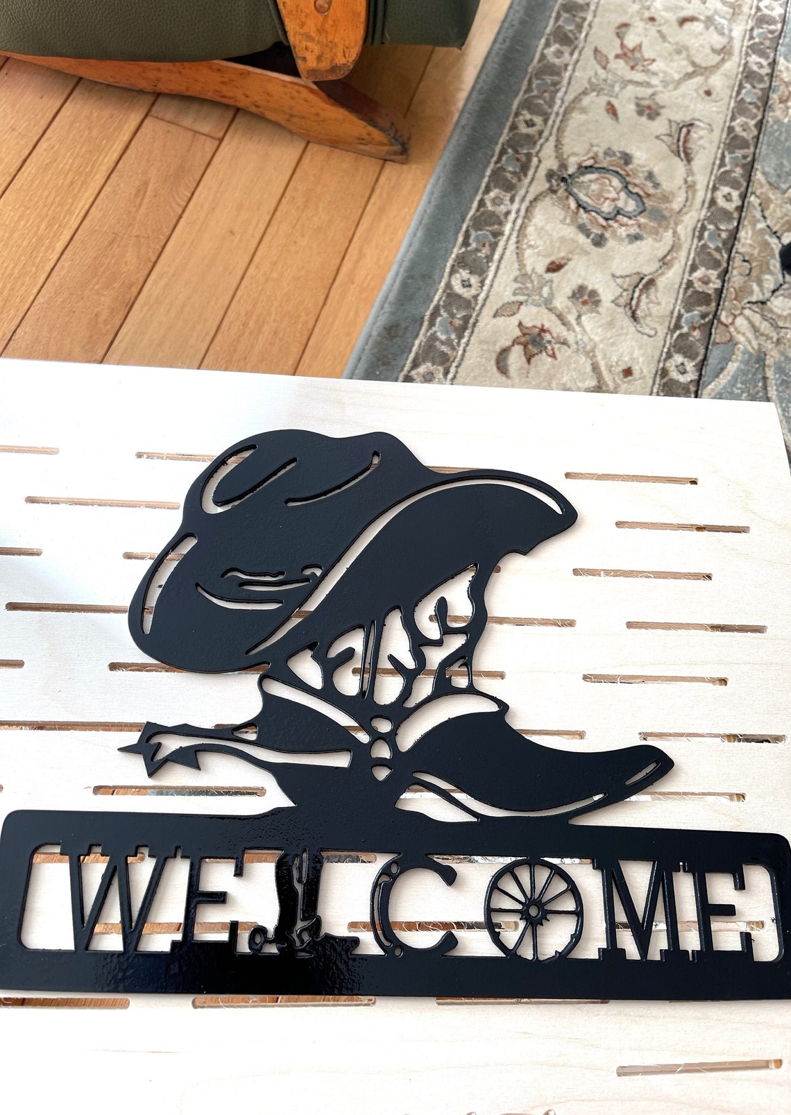 Country Welcome Sign With Cowboy Hat and Boots and Wagon Wheel - Etsy