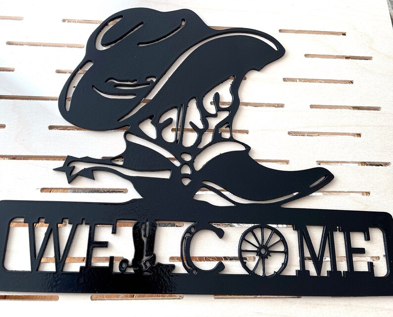 Country Welcome Sign With Cowboy Hat and Boots and Wagon Wheel - Etsy