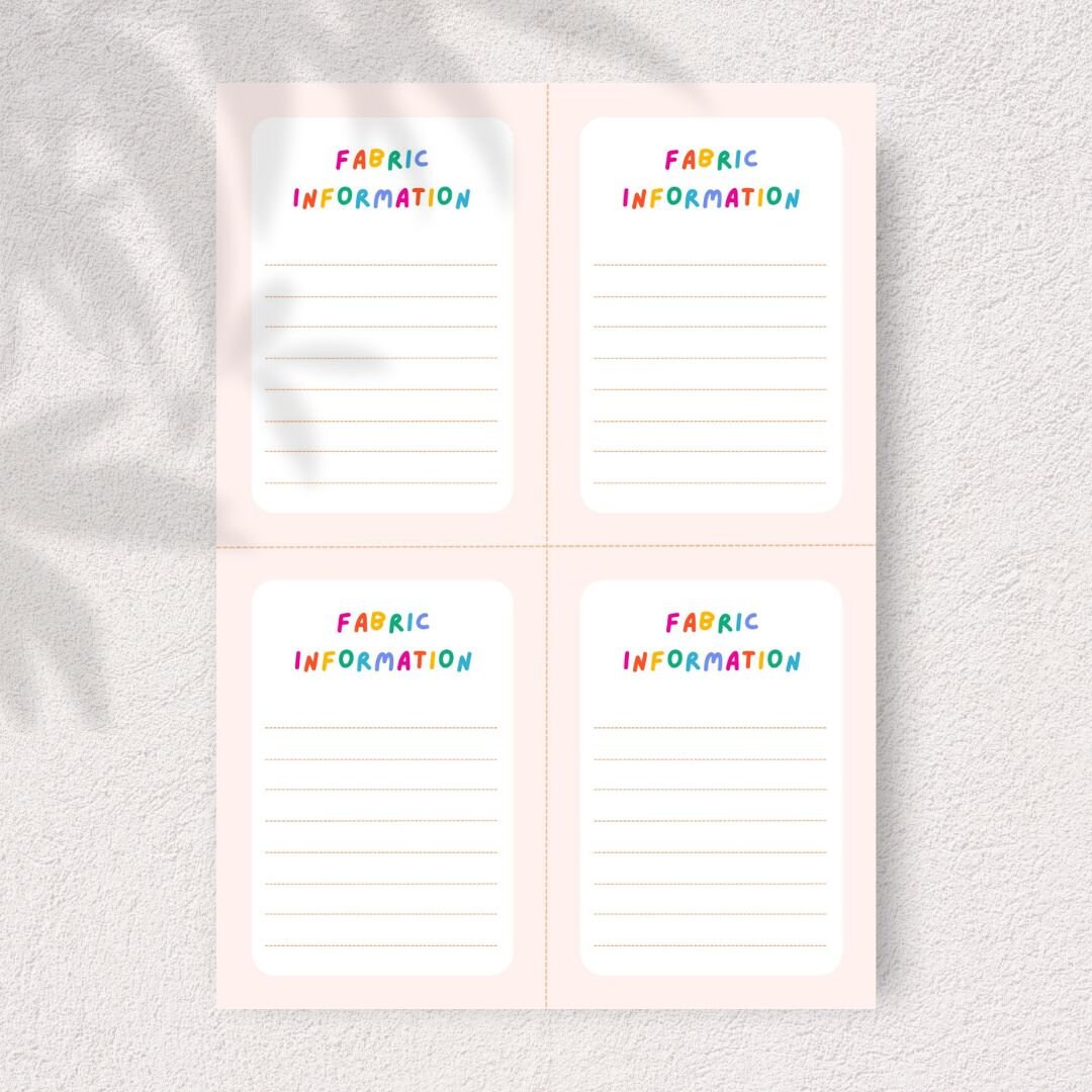 Printable Sewing Fabric Information Tab in Rainbow - Simple, Easy, 4 ...