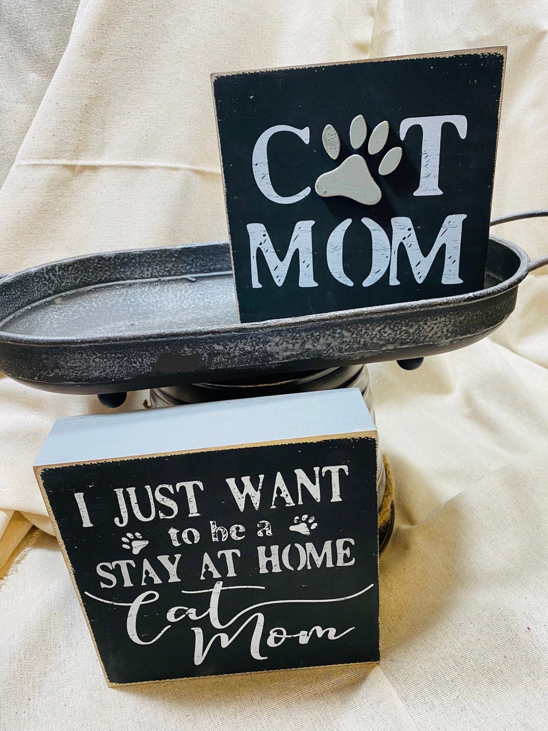 Wooden Table Top Cat Mom Sign Cat Mom Tier Tray Cat Cat - Etsy