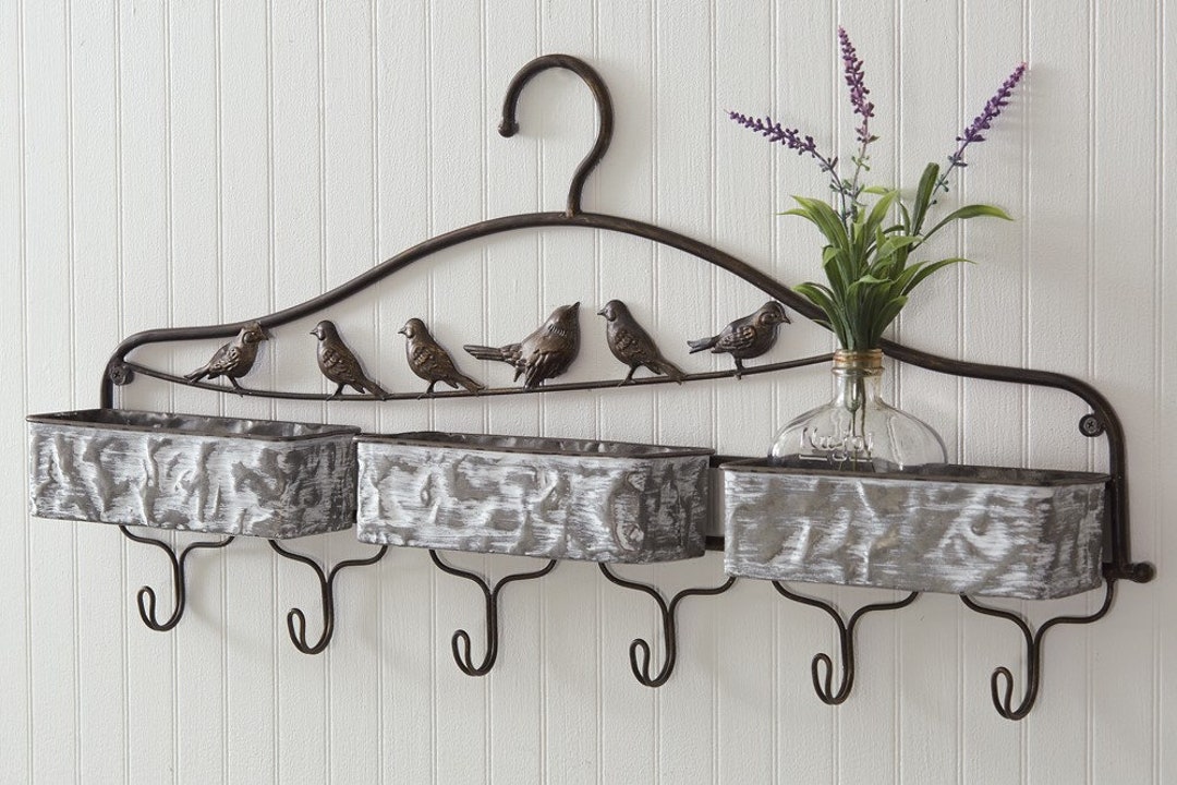Bird on A Line Six Wall Hook Birds on A Wire Bird Hanger With Bins ...