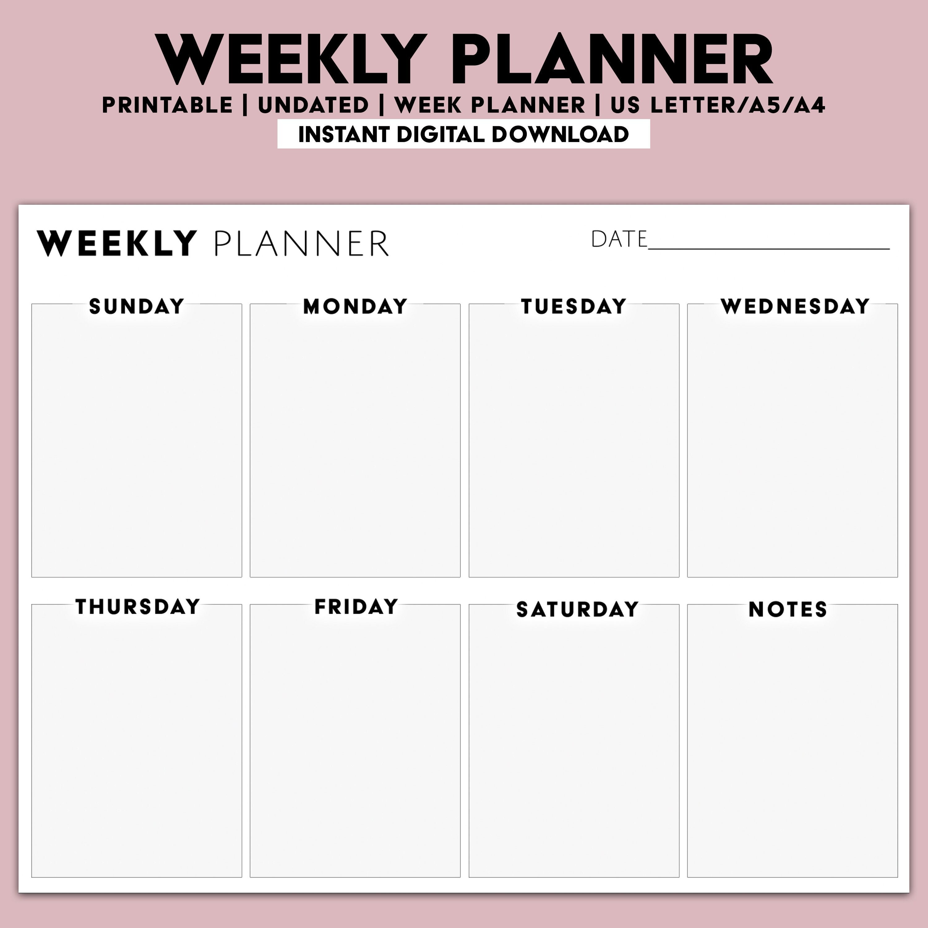 Printable Weekly Planner Minimalist Weekly Schedule, Week at a Glance ...