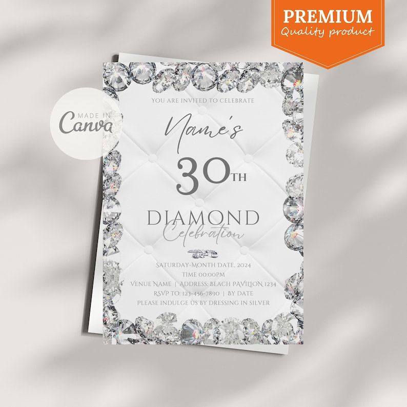 Diamond Invitation Evite | Canva Printable Instant Download - Etsy