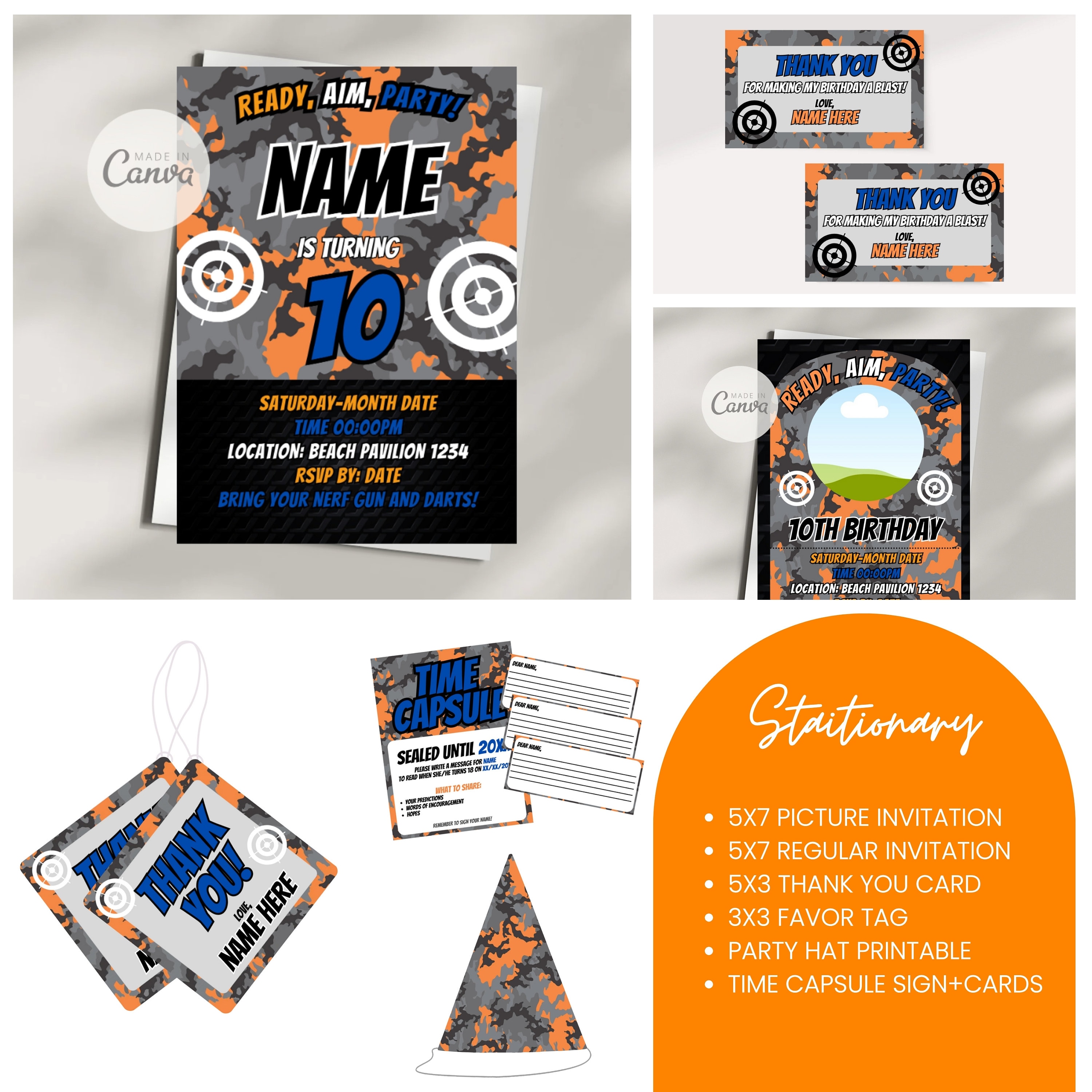 Nerf Battle Birthday Party Bundle Canva Printable Instant Download - Etsy