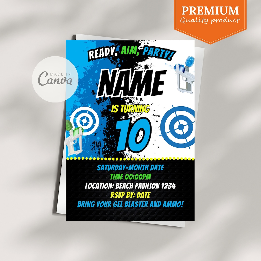 Gel Blaster Battle Birthday Invitation Evite | Canva Printable Instant ...